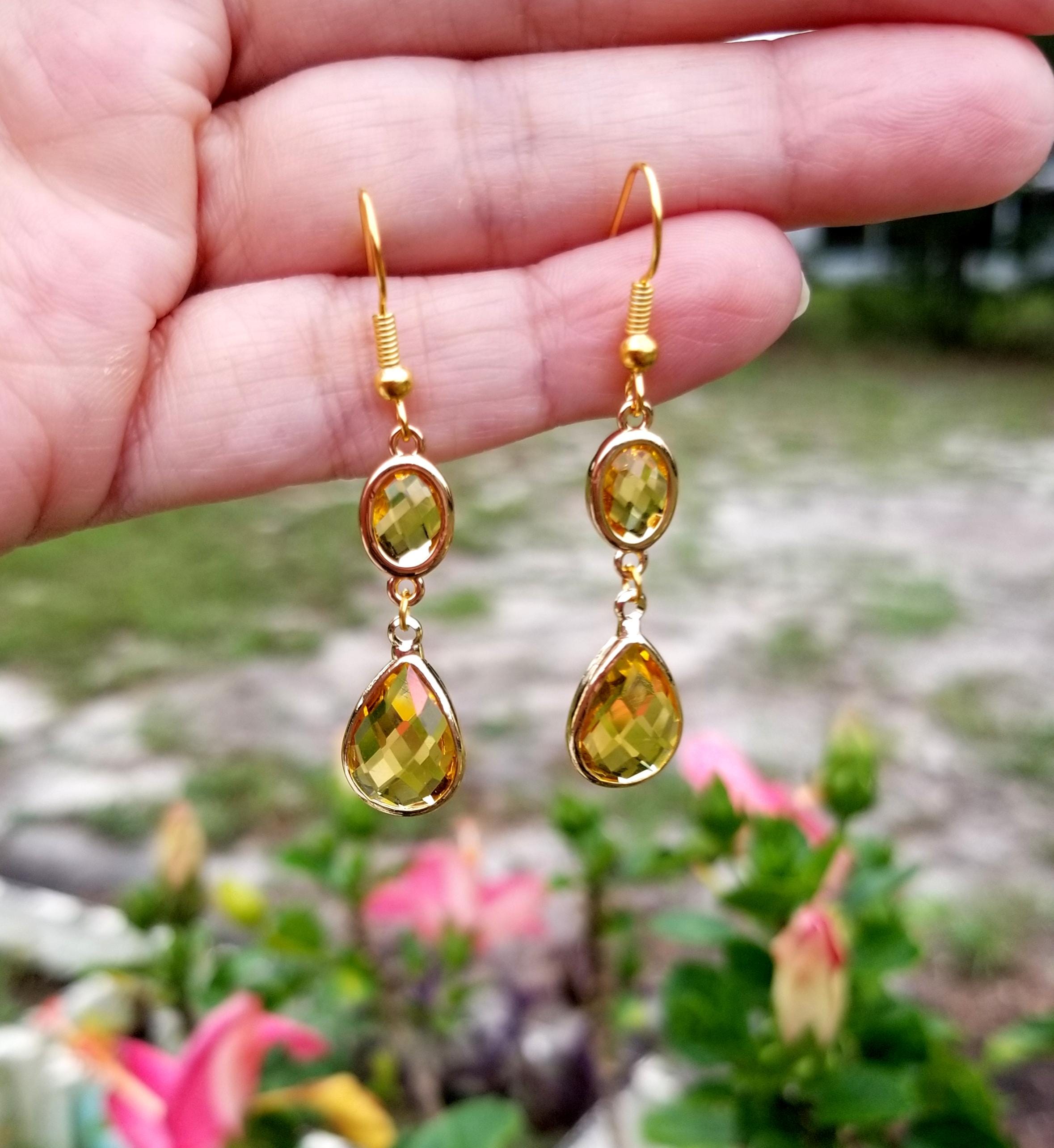 14k Gold Citrine Earrings, Citrine Tear Drop Earrings, Citrine Dangle ...