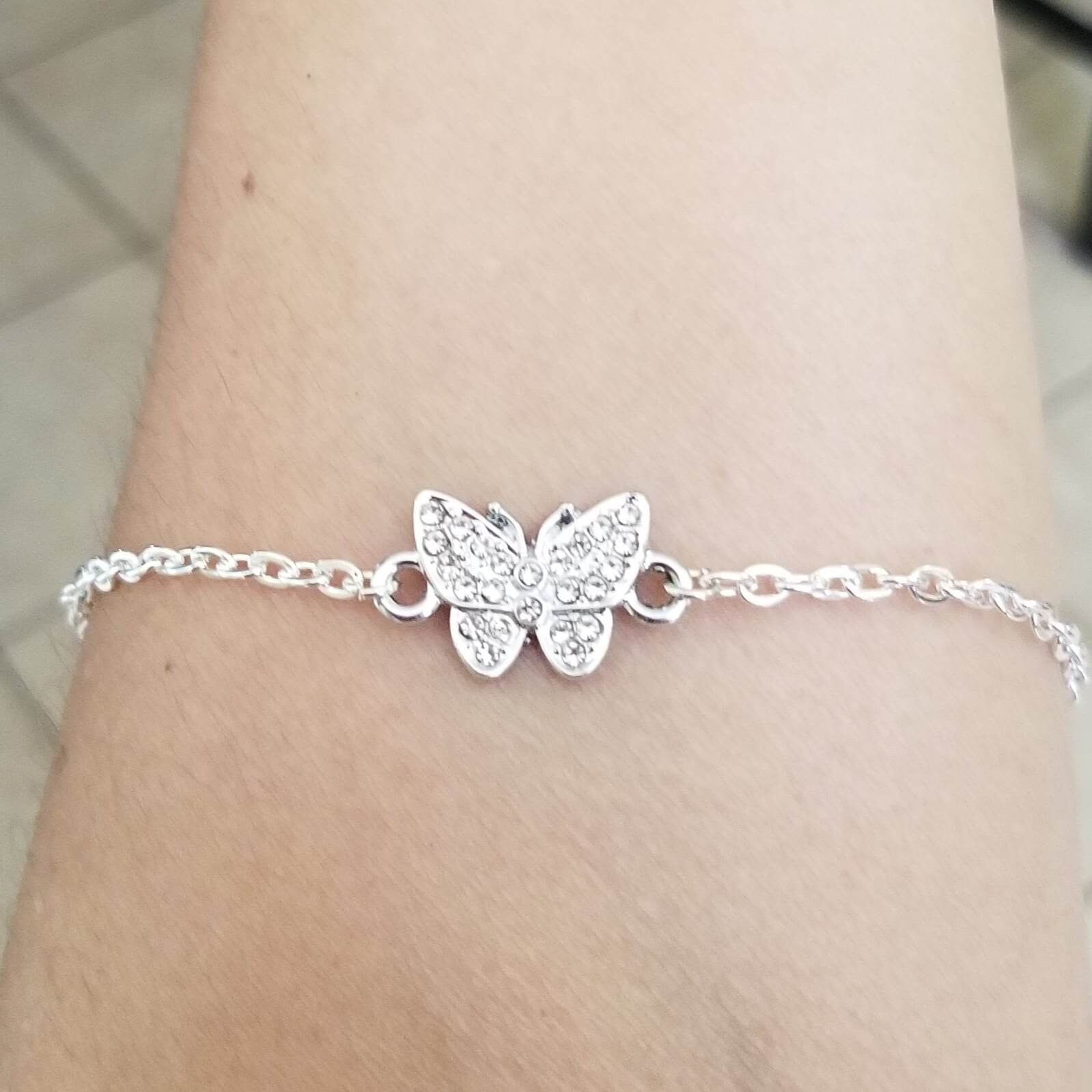 Crystal Butterfly Anklet, Silver Butterfly Charm Anklet, Butterfly ...