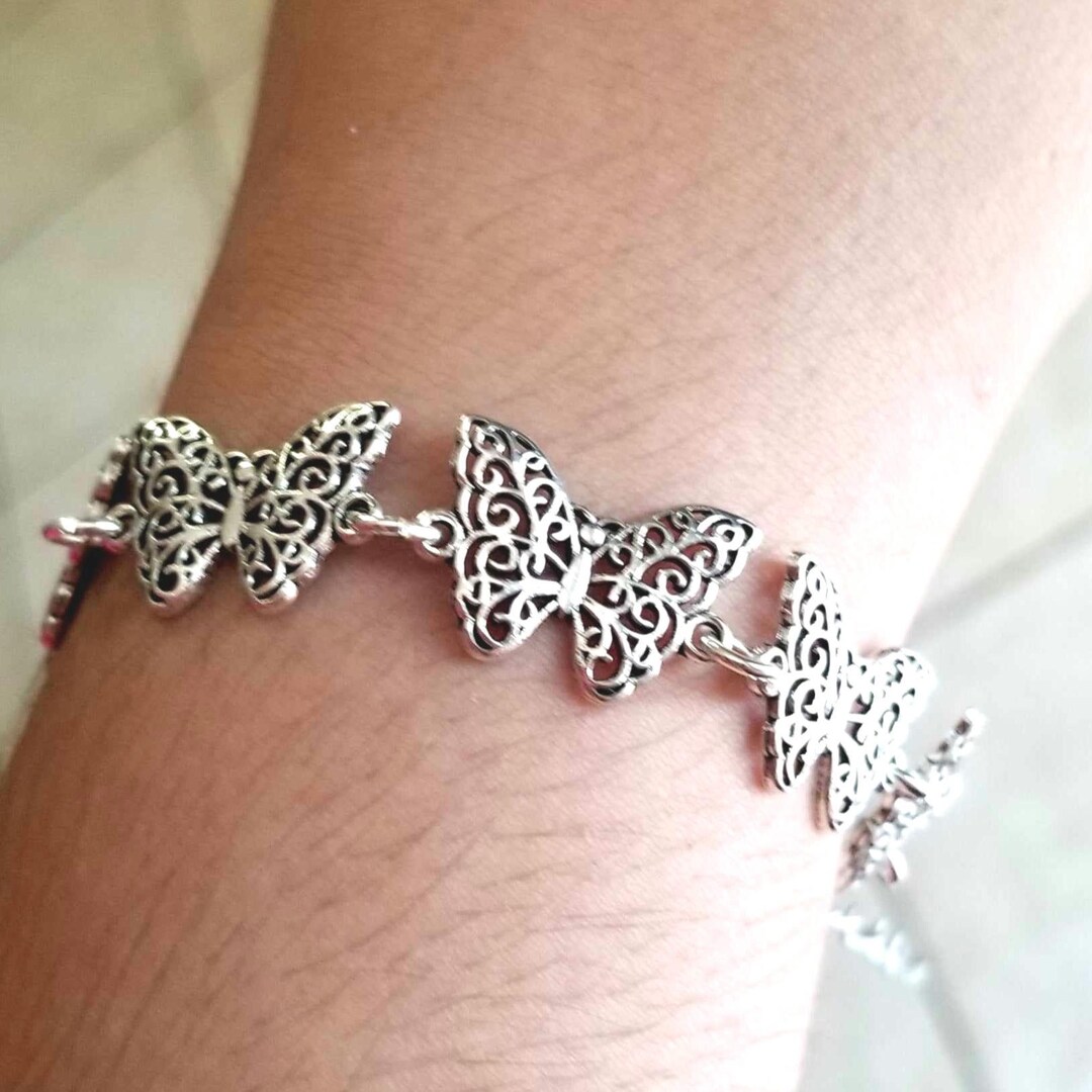 Silver Butterfly Bracelet, Butterfly Jewelry, Butterfly Charm Bracelet ...
