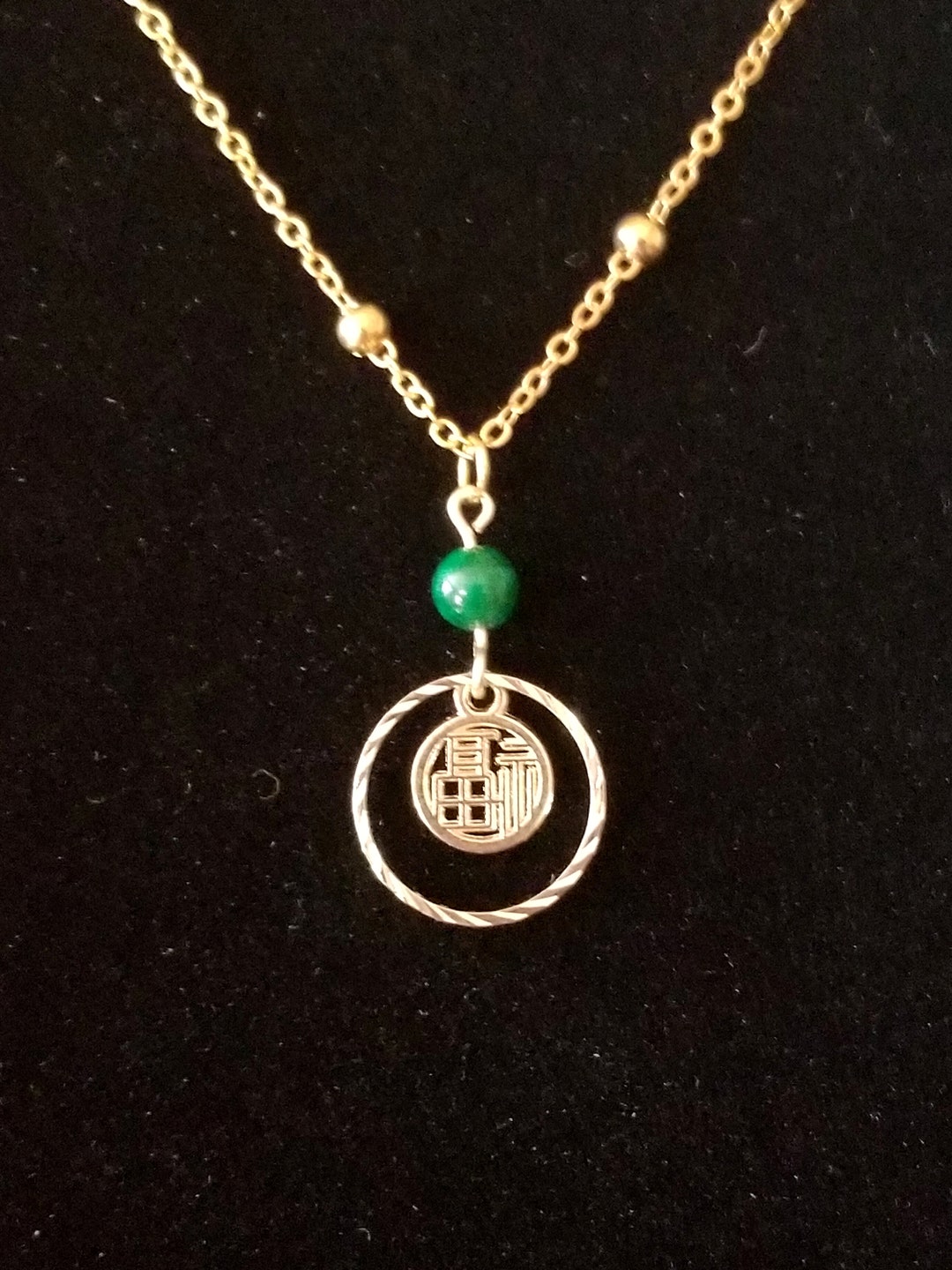 18k Gold Jade Necklace, Chinese Symbol, Good Luck, Jade Necklace ...