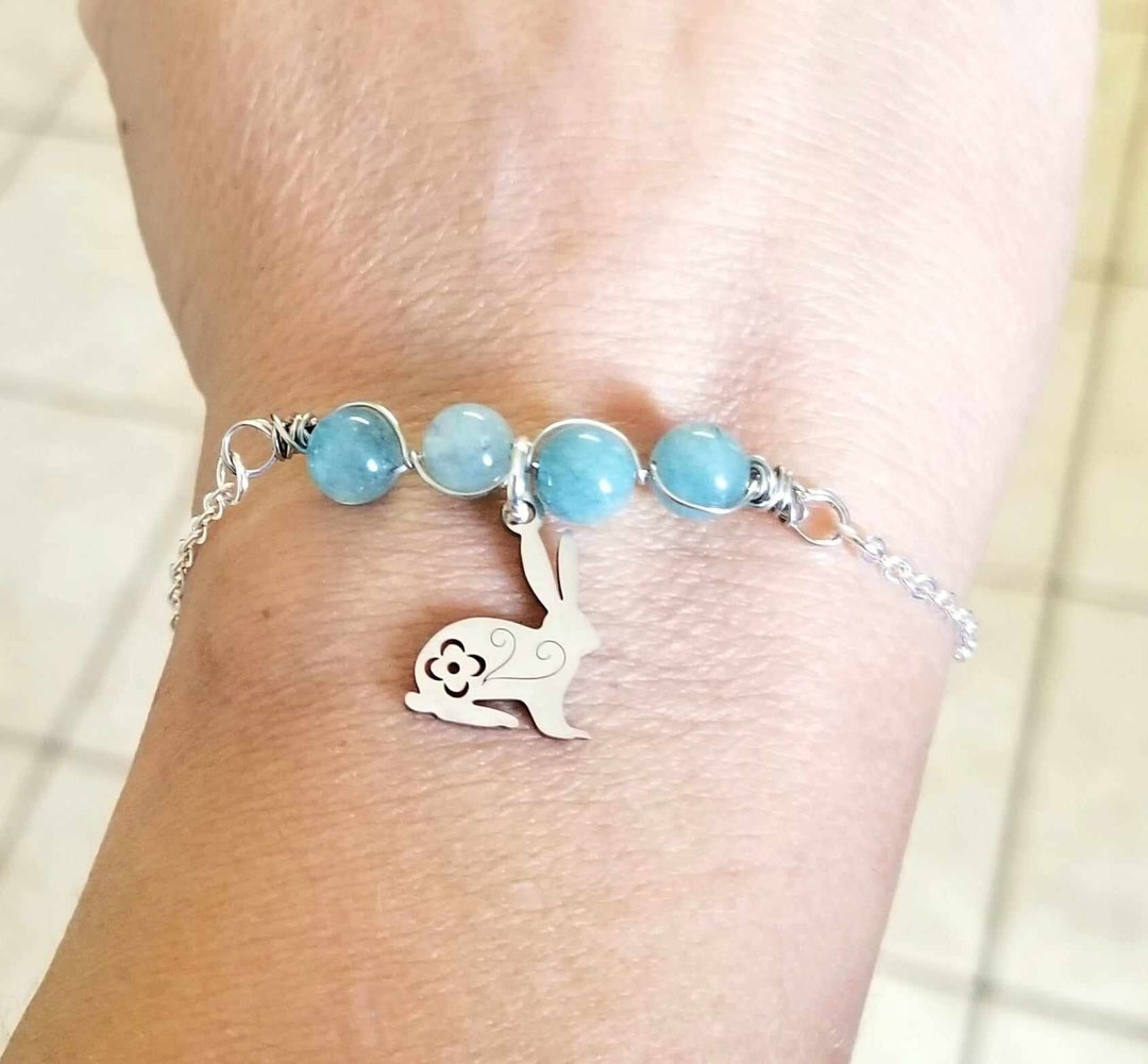 Silver Bunny Bracelet, Blue Chalcedony, Rabbit Bracelet, Blue ...