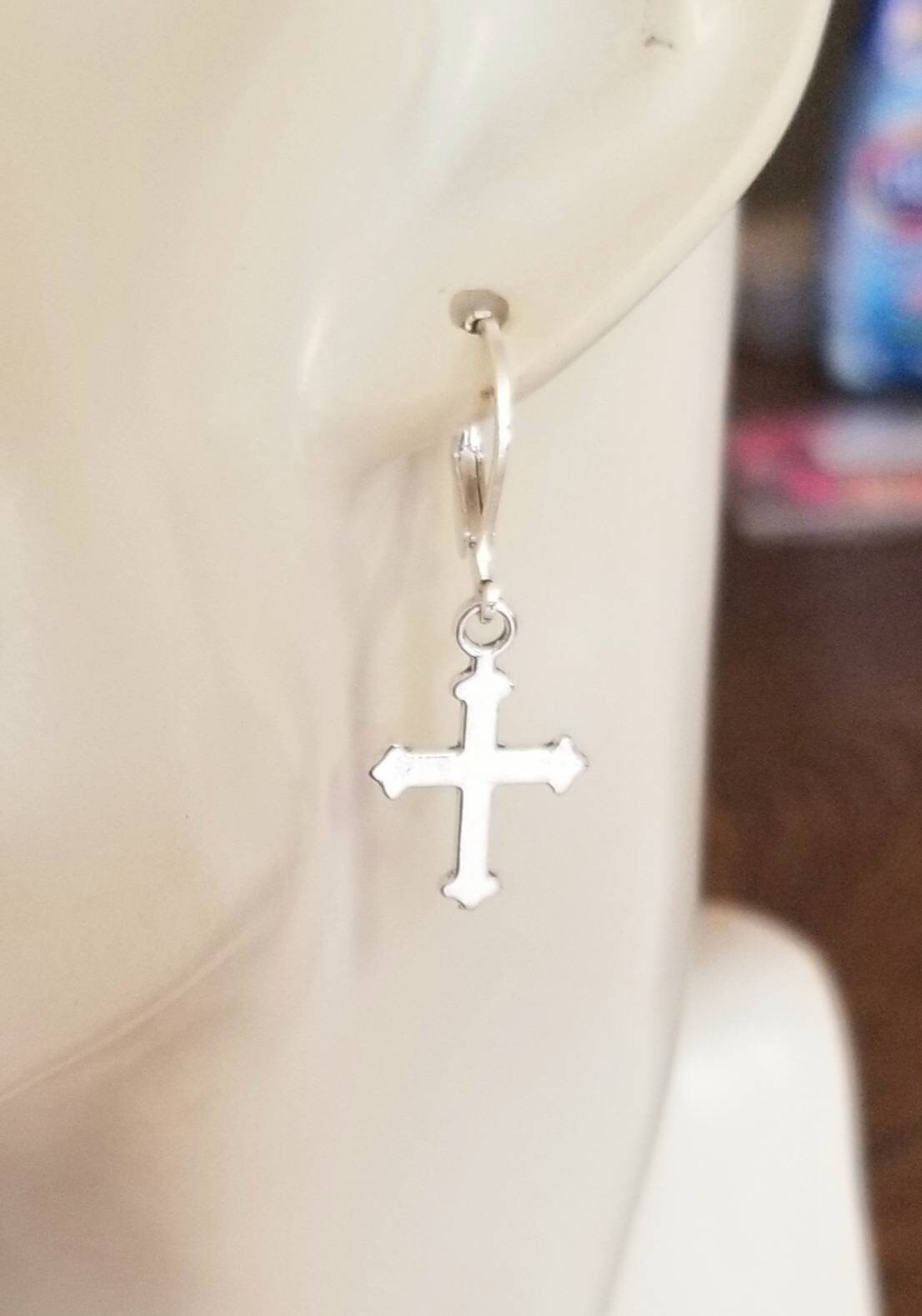 Mens Cross Earring, Mens Silver Cross Earring, Mens Earring, Sterling ...