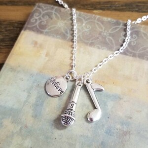 BELIEVE Necklace, Microphone Necklace, Don't Stop Believing, Musician ...