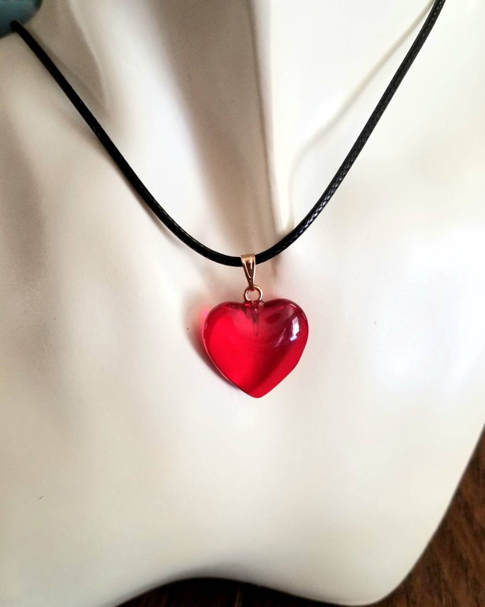 Ruby Red Glass Heart Necklace Red Heart Necklace Red Heart - Etsy
