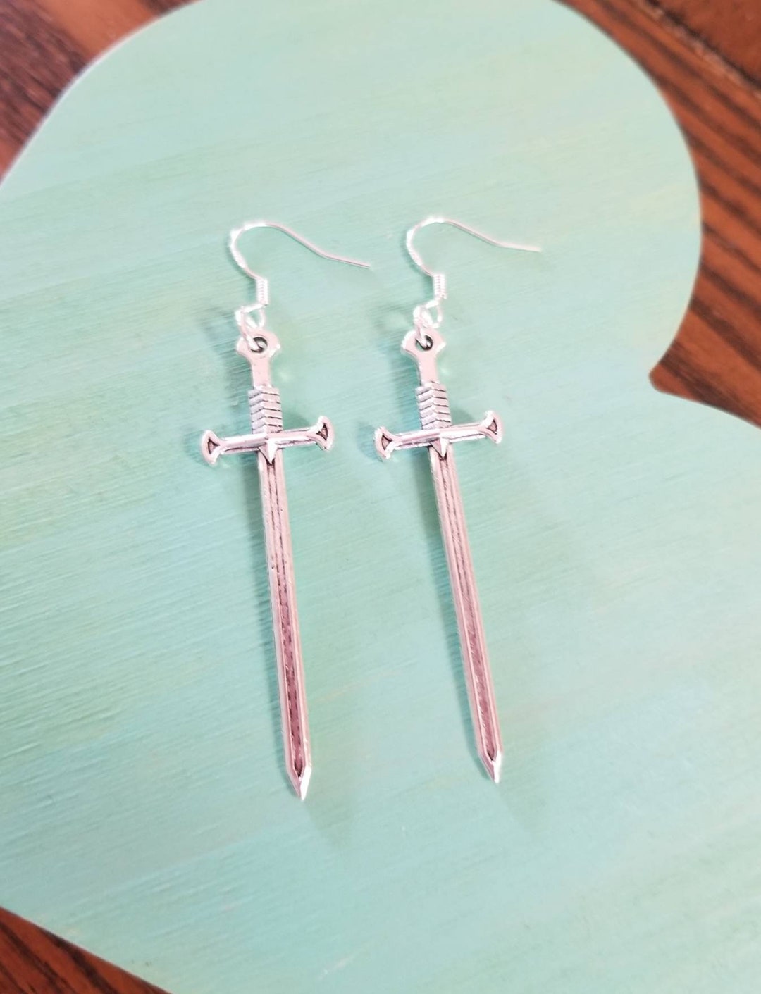 Silver Sword Earrings, Sword Jewelry, Knight, Goth, Dangle Earrings ...