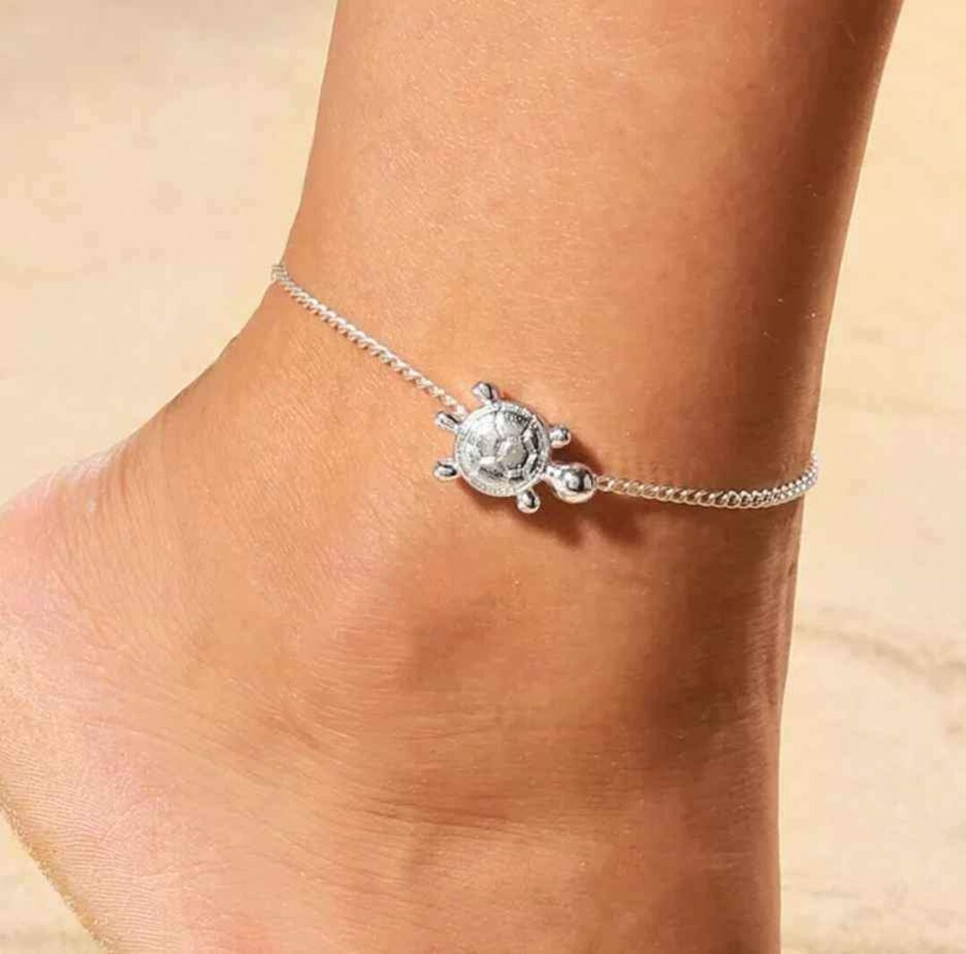 Silver Turtle Anklet Turtle Ankle Bracelet Womens Anklet - Etsy