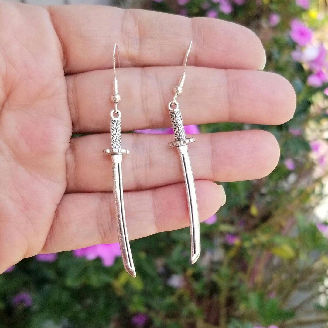 Silver Katana Sword Earrings, Sword Jewelry, Sword Dangle Earrings ...