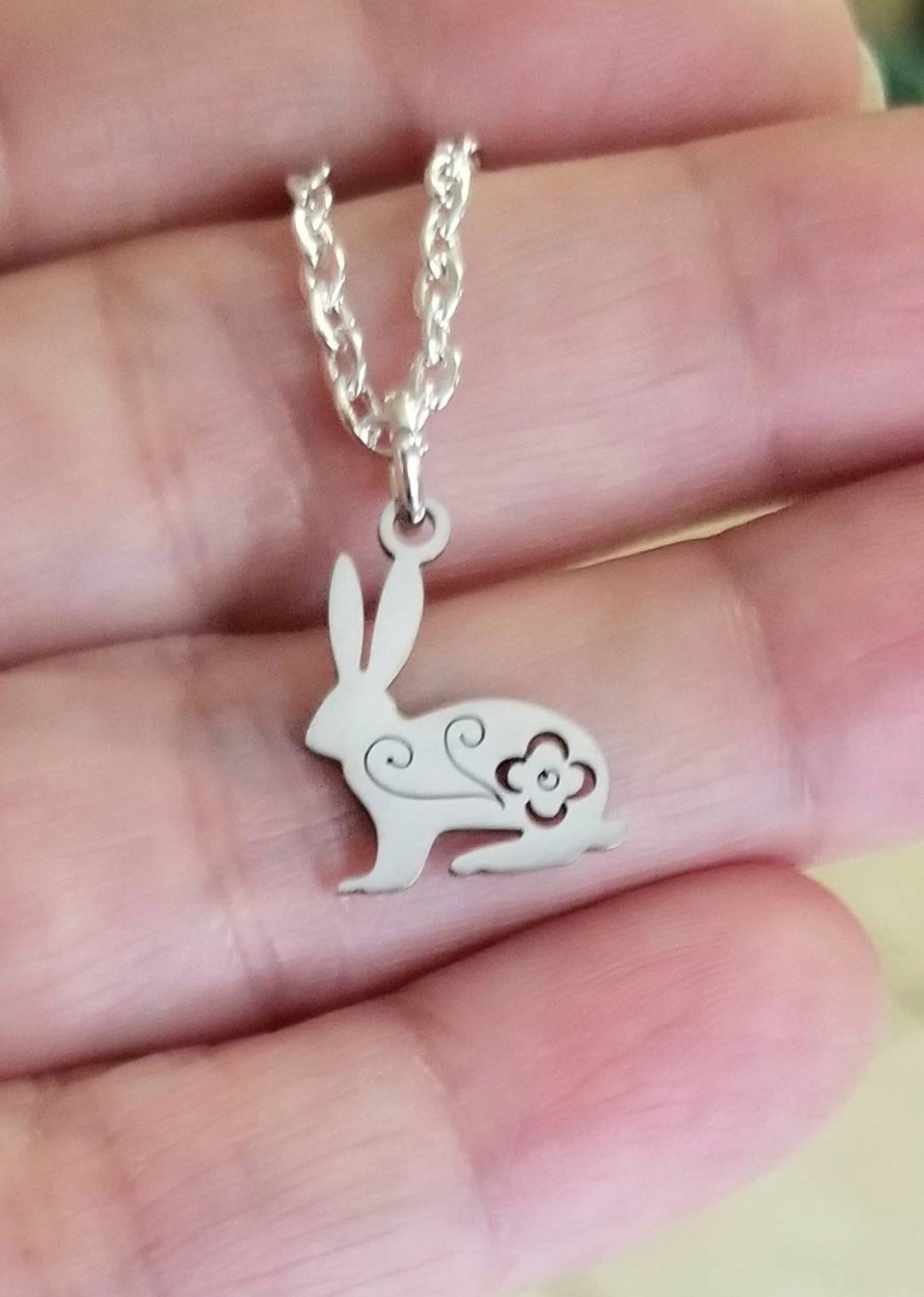 Silver Bunny Necklace, Silver Rabbit Necklace, Easter Bunny, Easter ...