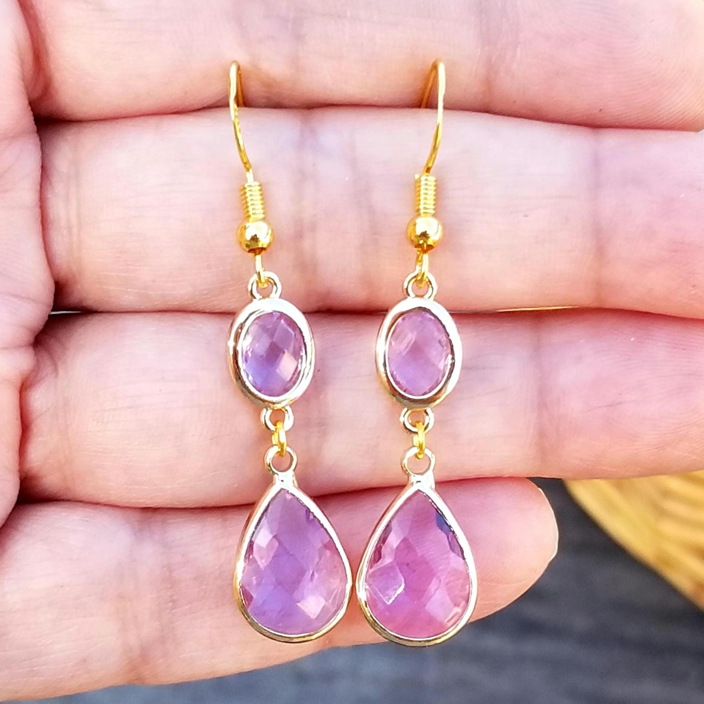 14k Gold Alexandrite Teardrop Earrings, Alexandrite Dangle Earrings ...