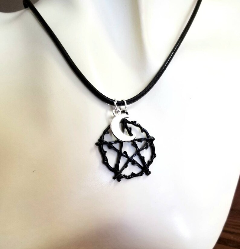 Pentagram Necklace, Pentagram Pendant Necklace, Crescent Moon, Wiccan ...