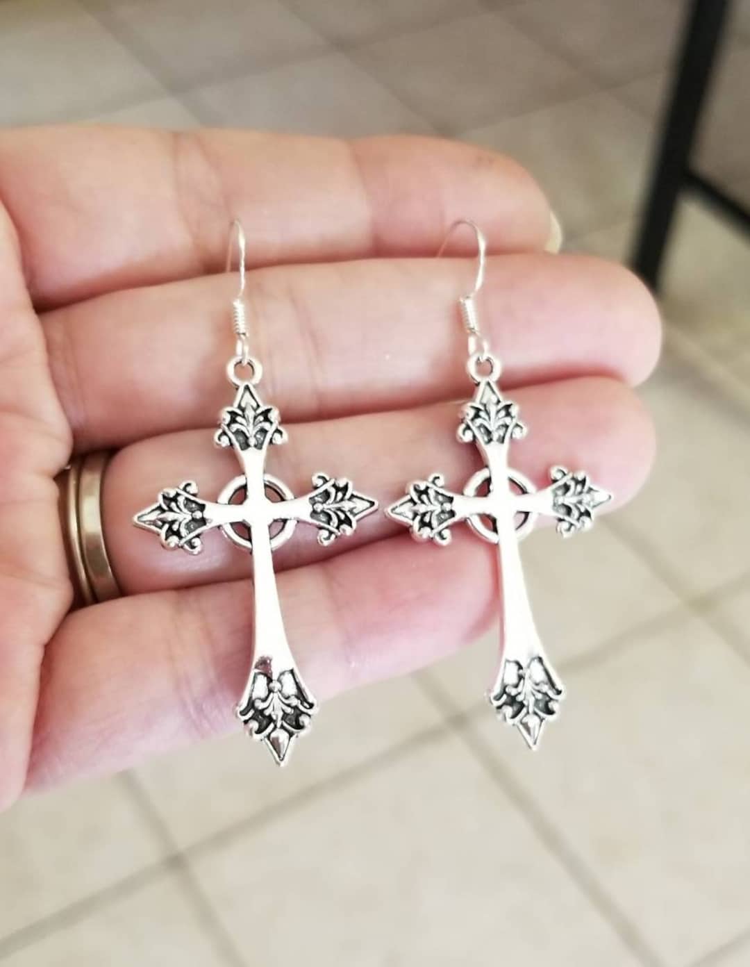 Large Cross Earrings, Sterling Silver Cross Earrings, Cross Dangle Earrings, Womens Earrings ...