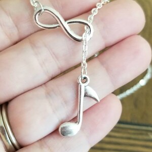 Silver Eighth Note Lariat Necklace, Music Note Necklace, Music Note ...
