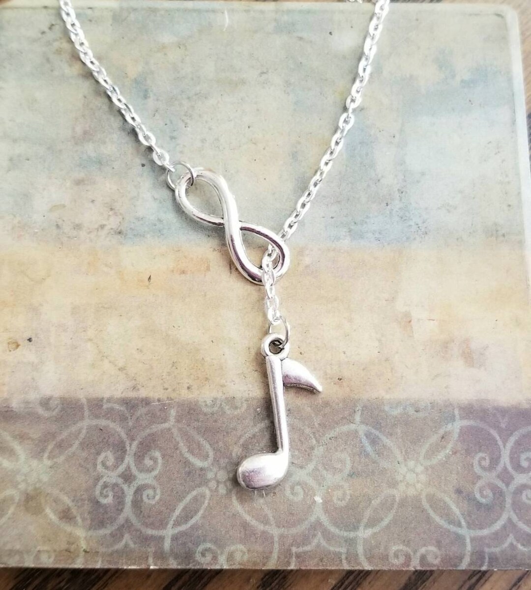 Silver Eighth Note Lariat Necklace, Music Note Necklace, Music Note ...