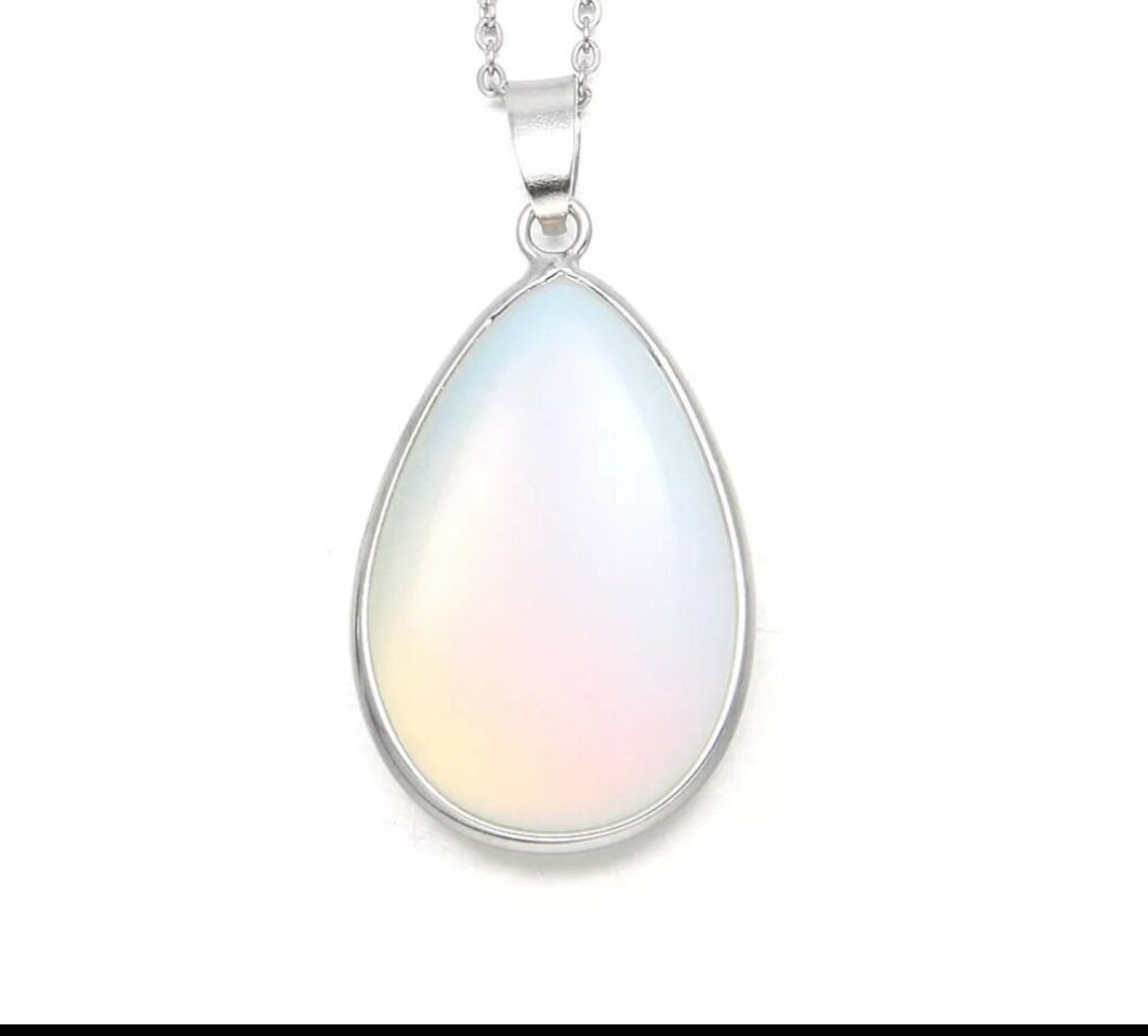 Sterling Silver Opal Stone Cabochon Necklace, Large Opal Pendant, Opal ...