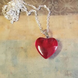 Red Glass Heart Necklace, Red Heart Necklace, Red Heart Pendant, Heart ...