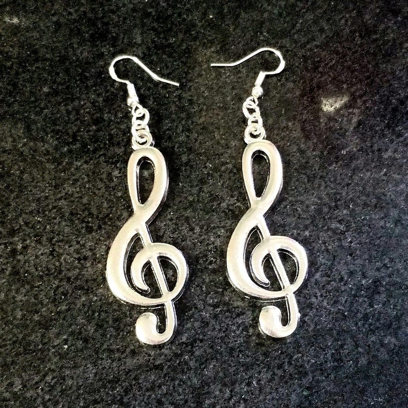 Treble Clef Earrings, Large Music Note Earrings, Music Note, Dangle ...