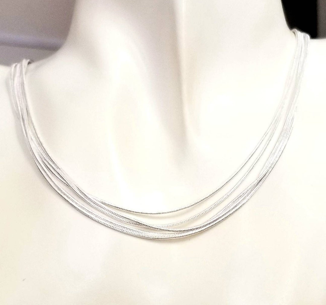 Sterling Silver Multi Strand Necklace, Liquid Silver Necklace, 5 Strand ...