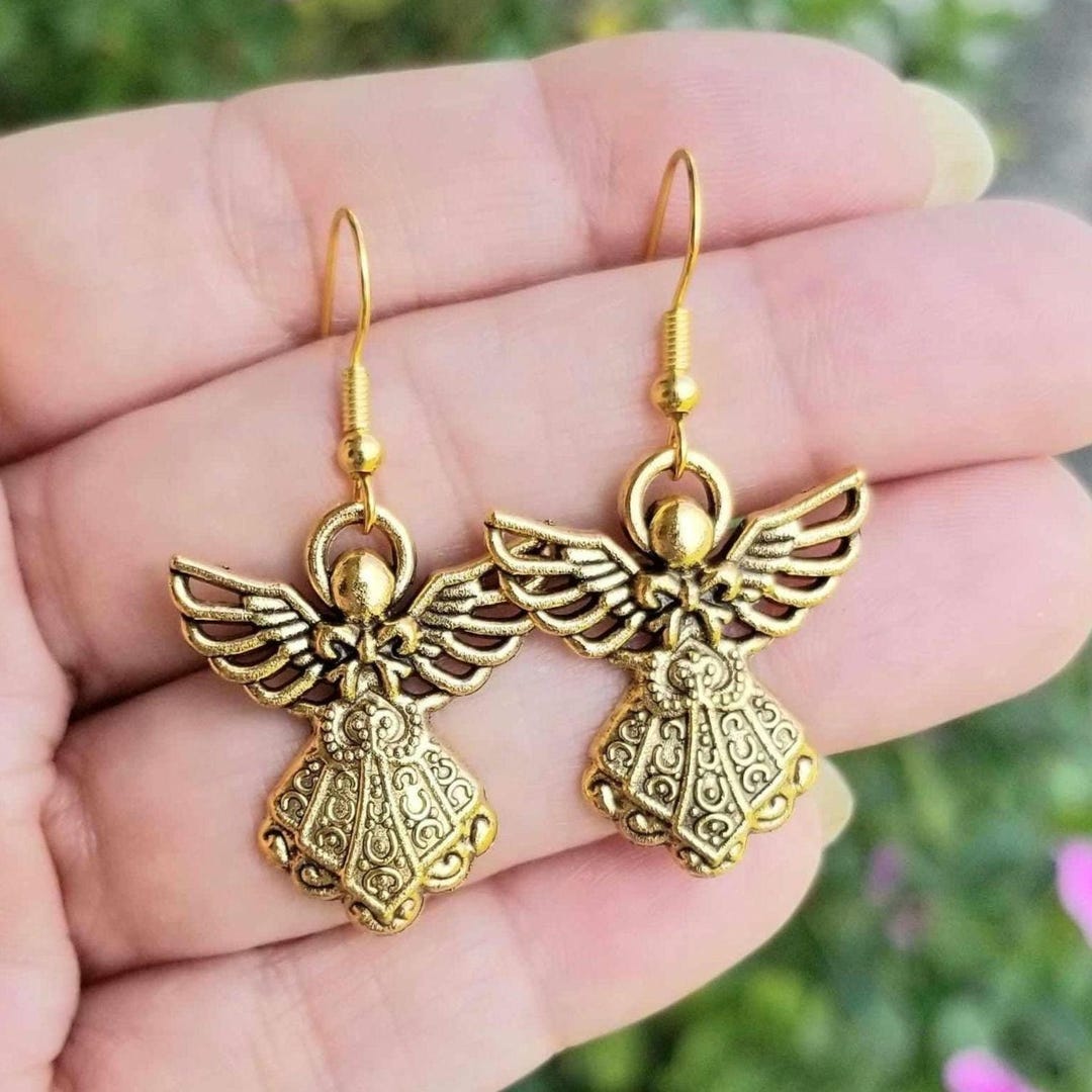 Guardian Angel Earrings, Gold Angel Earrings, Angel Earrings, Angel ...