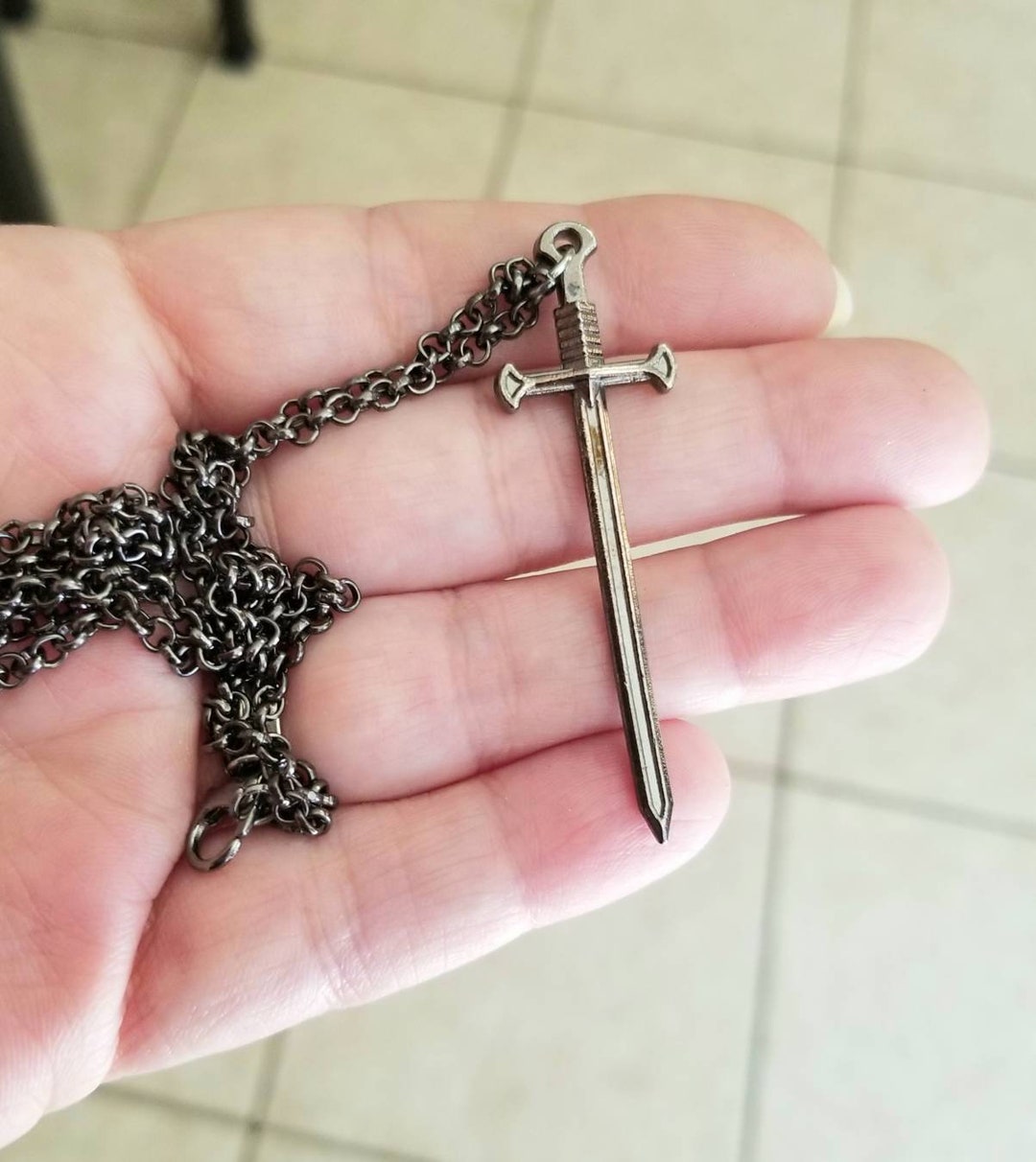 Sword Necklace, Sword Jewelry, Stainless Steel Gunmetal Necklace, Mens ...
