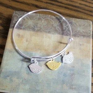 Three Little Birds Bracelet, Two Tone Jewelry, Charm Bracelet ...