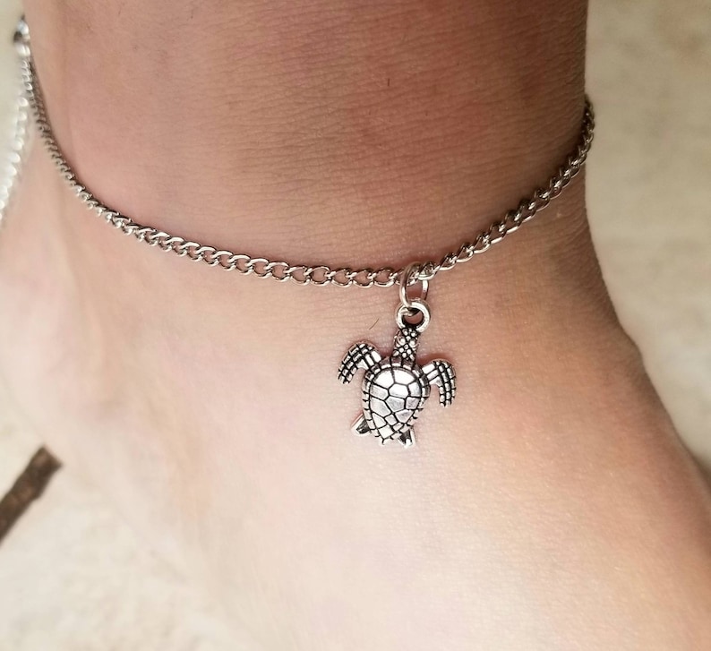 Silver Turtle Anklet Turtle Ankle Bracelet Womens Anklet - Etsy