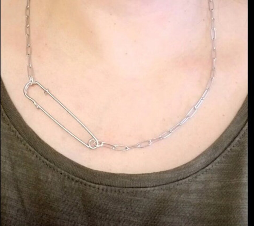 Silver Paperclip Chain Necklace, Safety Pin Necklace, 3mm Paperclip ...