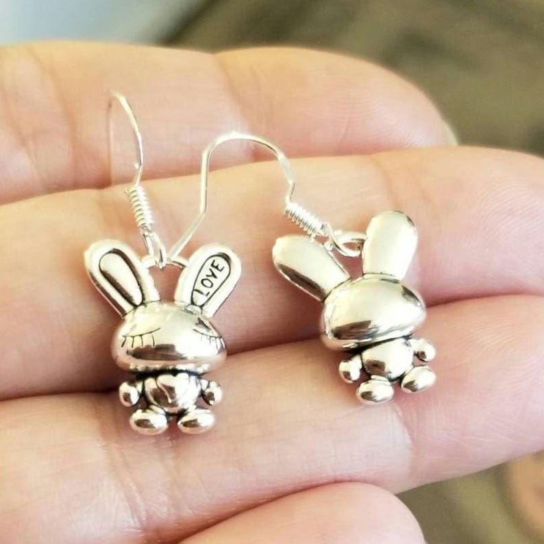 Cute Silver Bunny Earrings, Dainty Bunny Earrings, Bunny Jewelry, Bunny ...