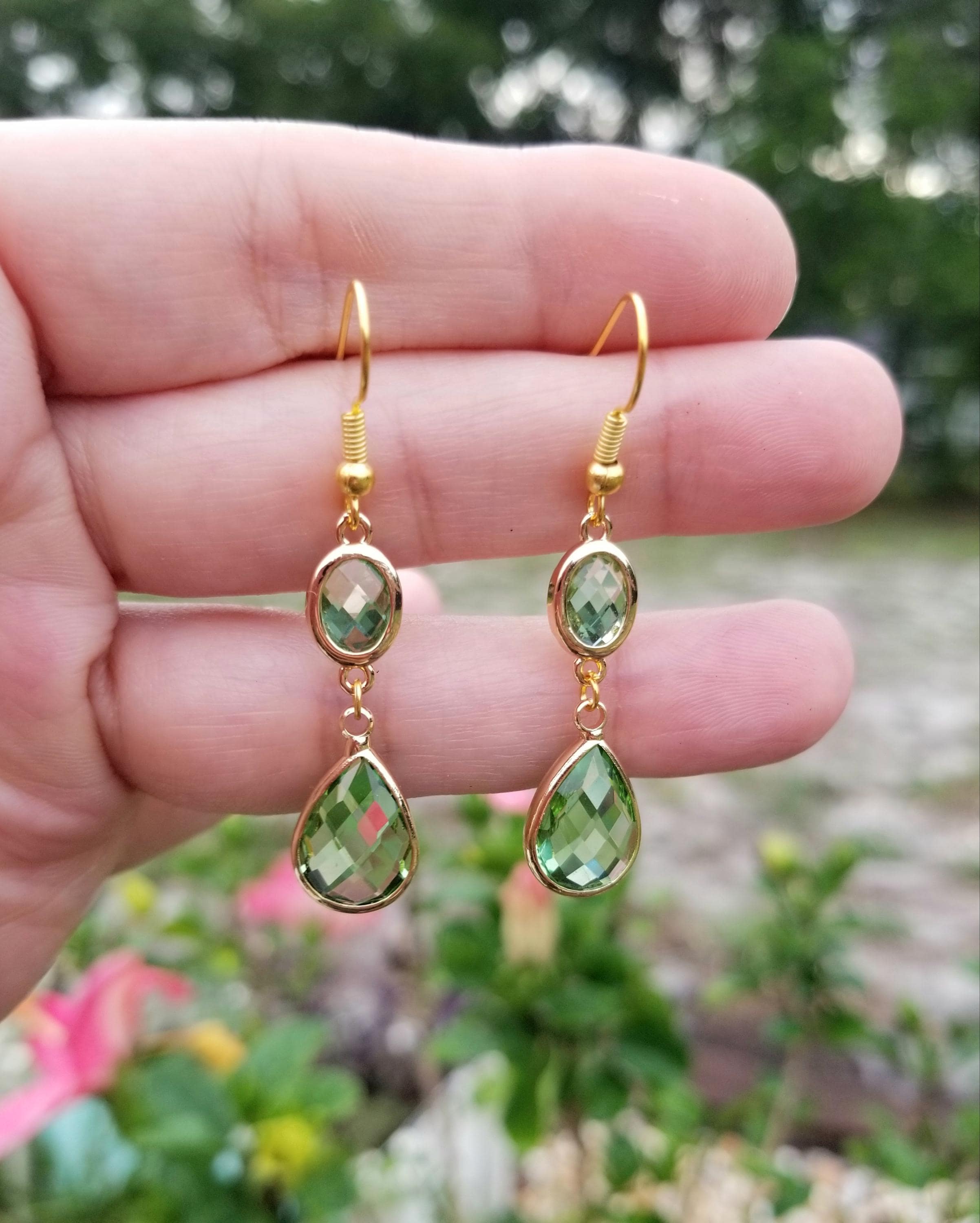 14k Gold Peridot Earrings, Gold Dangle Earrings, Peridot, Tear Drop ...