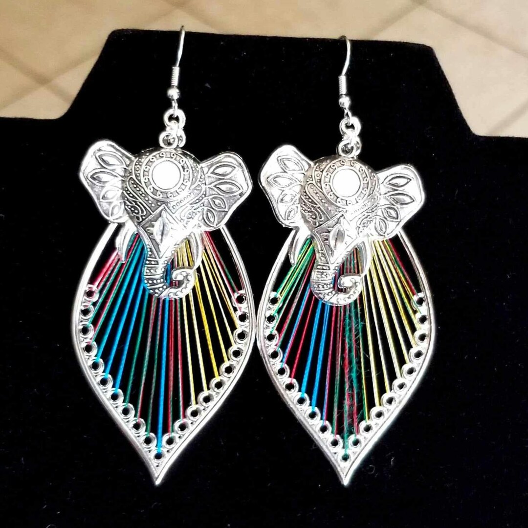 Colorful Elephant Earrings, Long Elephant Dangle Earrings, Rainbow ...
