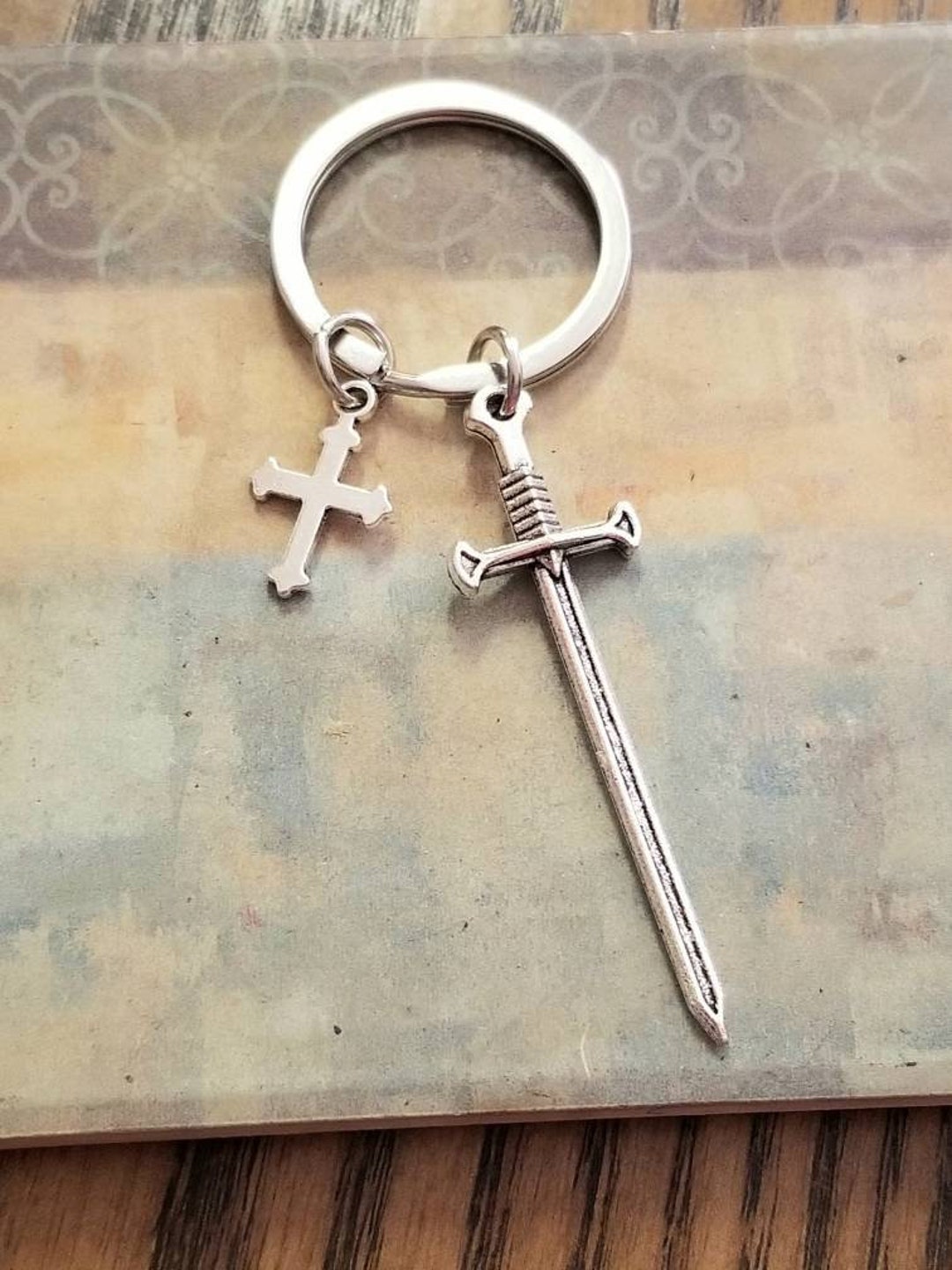 Knights Sword Keychain: Gothic Cross Charm, Medieval Jewelry - Etsy