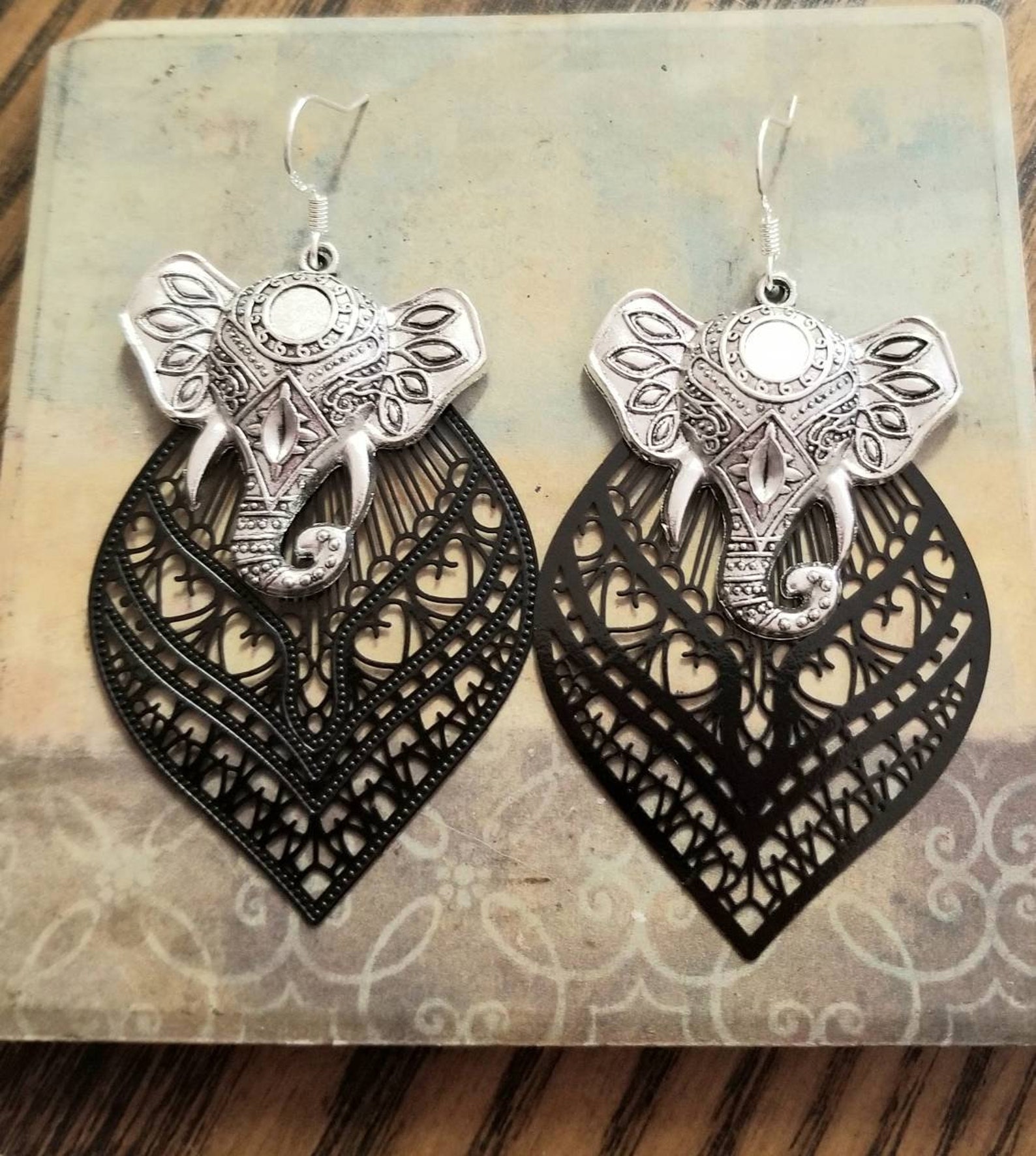 Elephant Dangle Earrings, Sterling Silver Elephant Head Earrings ...
