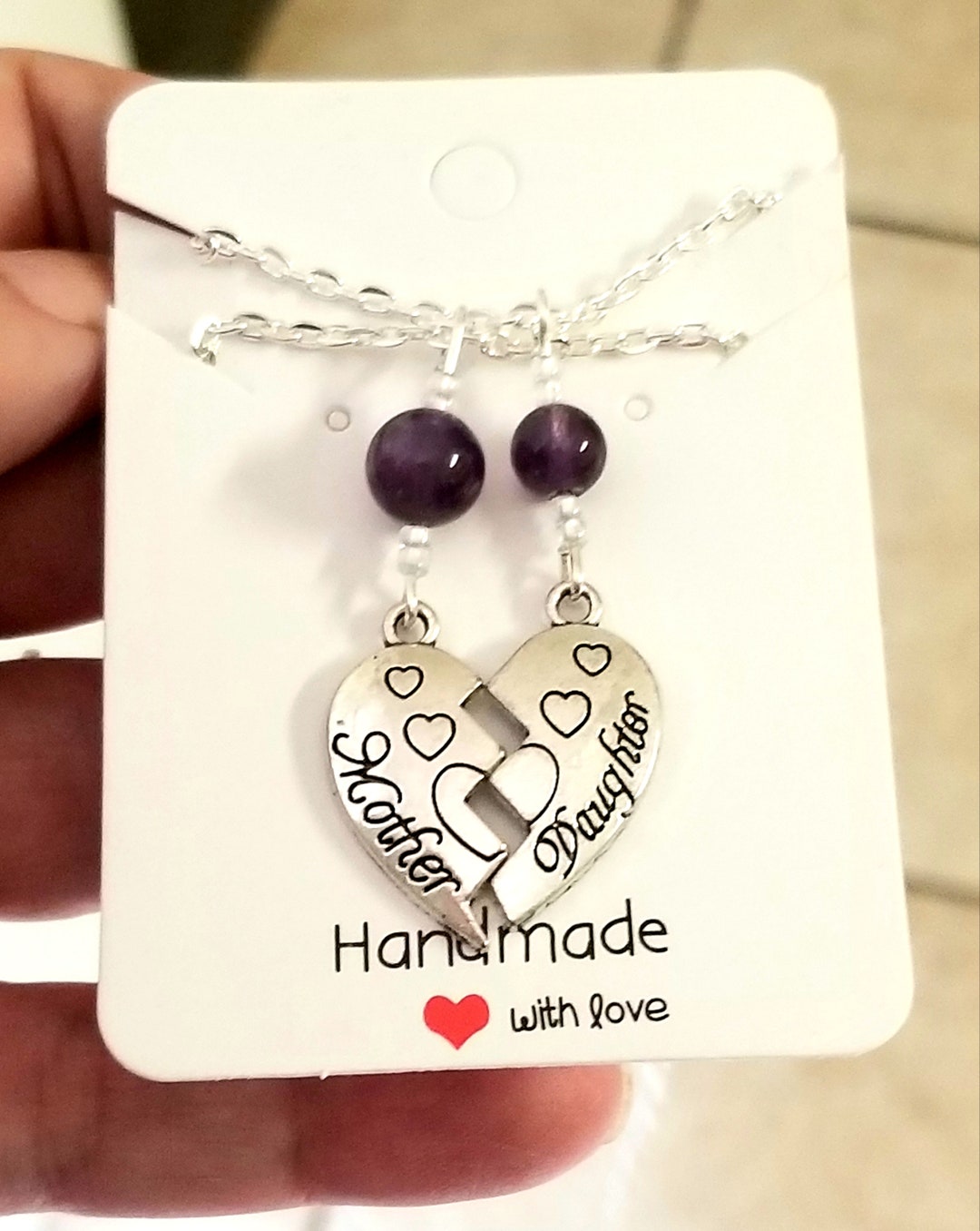 Mother Daughter Necklace Set, Amethyst, Mom Daughter Necklace Set ...