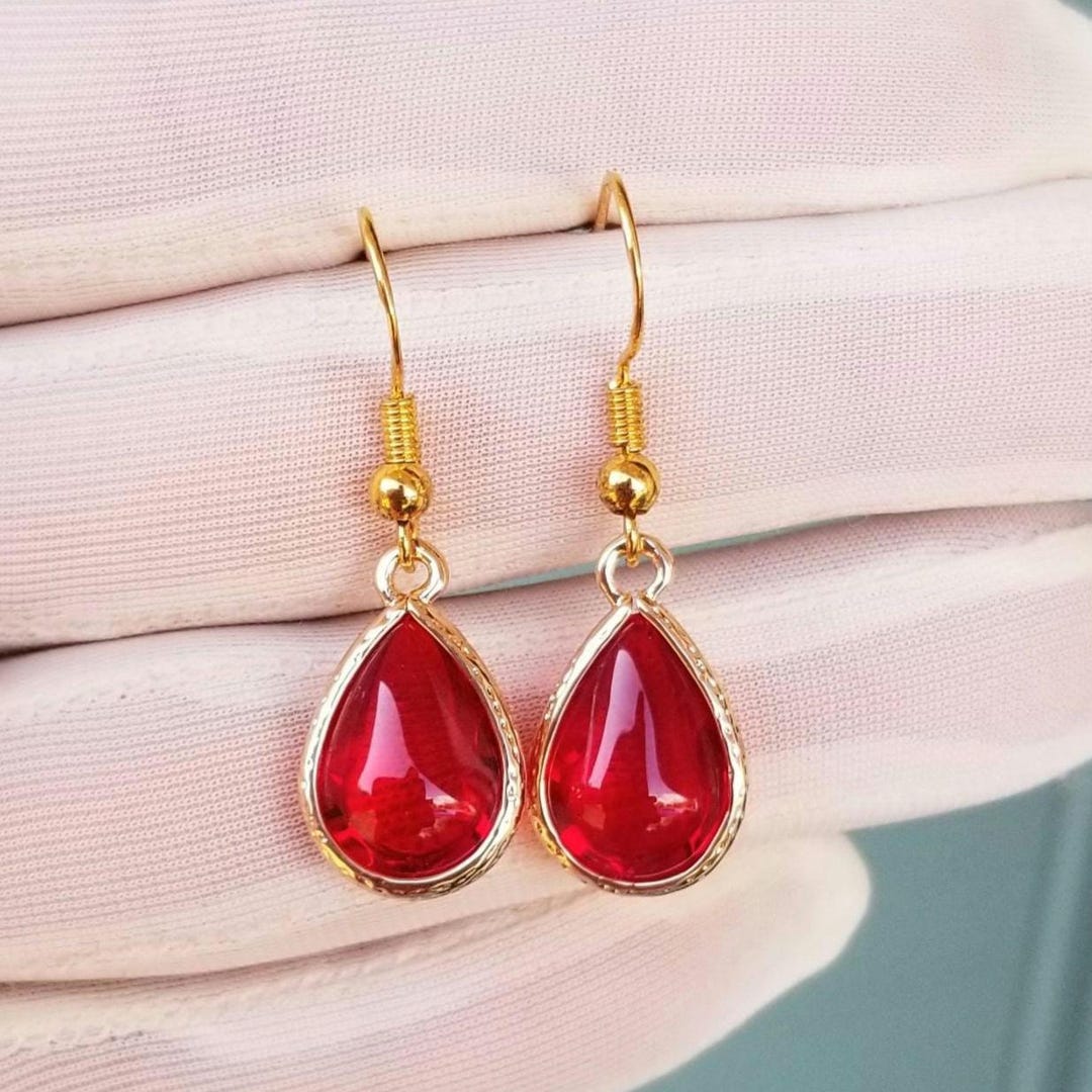 14k Gold Ruby Earrings, Teardrop Ruby Earrings, Gold Dangle Earrings ...