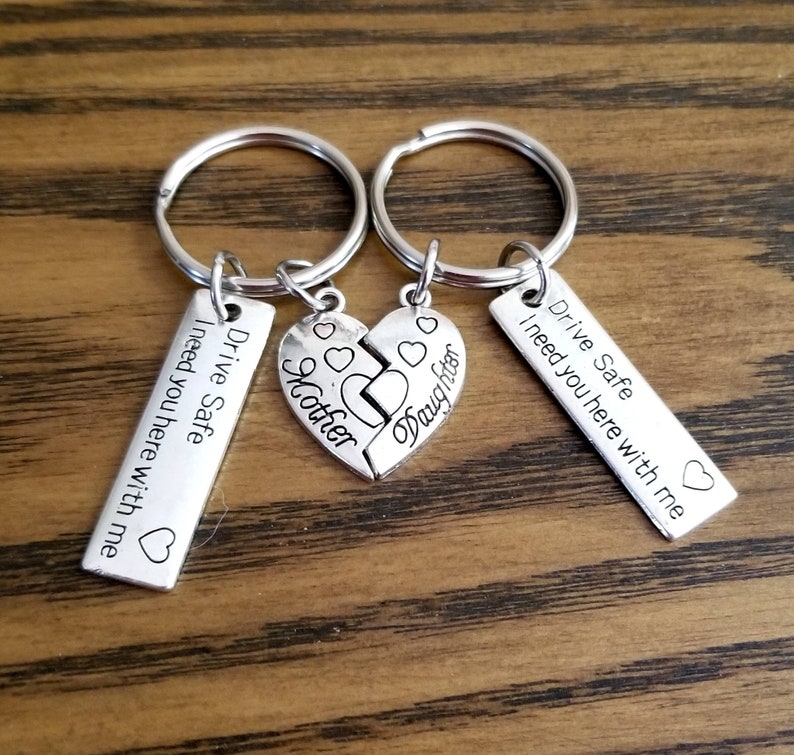 Mom Daughter Keychain Set Drive Safe Engraved Mom and - Etsy