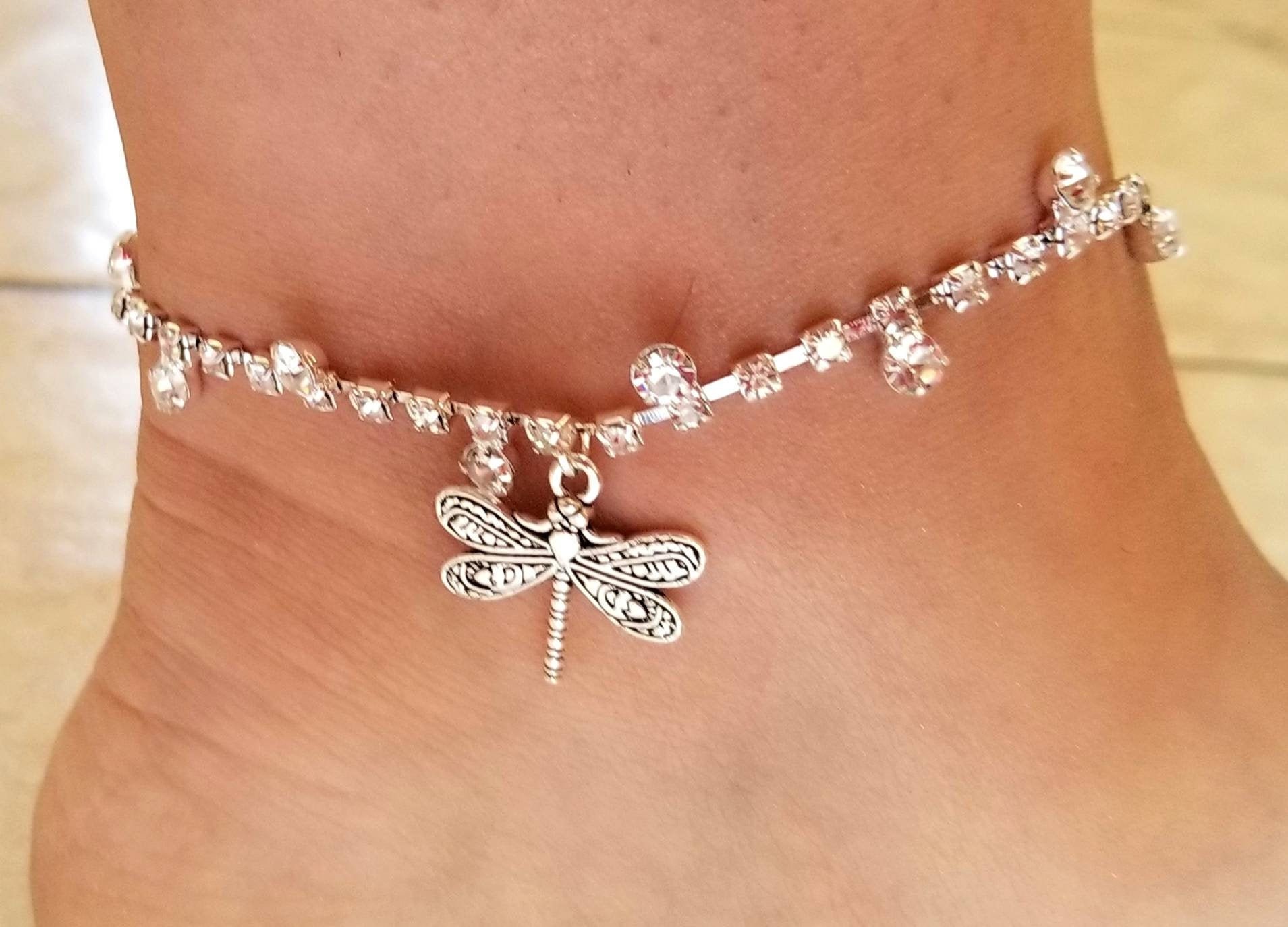 Crystal Tennis Anklet Dragonfly Anklet Womens Silver Anklet - Etsy Israel
