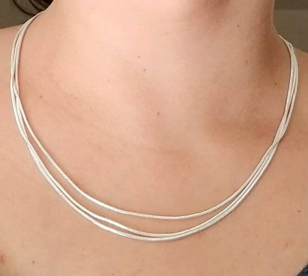 Sterling Silver Triple Strand Necklace Liquid Silver Necklace 3 Strand Silver Snake Chain Womens Layered Necklace Gift for Her Wife Etsy
