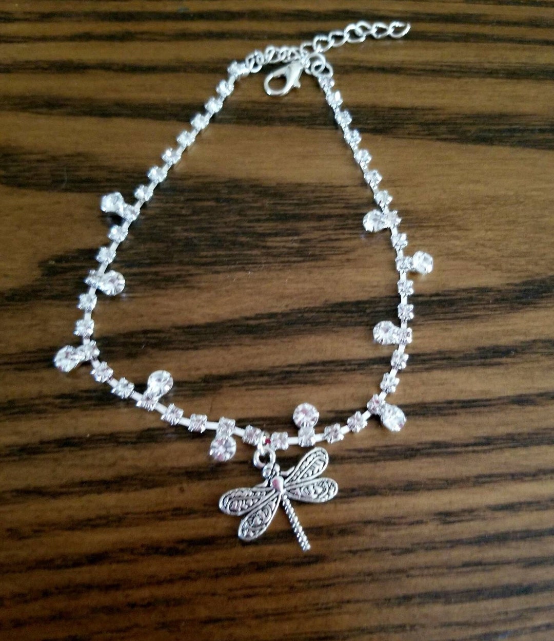 Crystal Tennis Anklet, Dragonfly Anklet, Womens Silver Anklet, Dragonfly Jewelry, Crystal Anklet ...