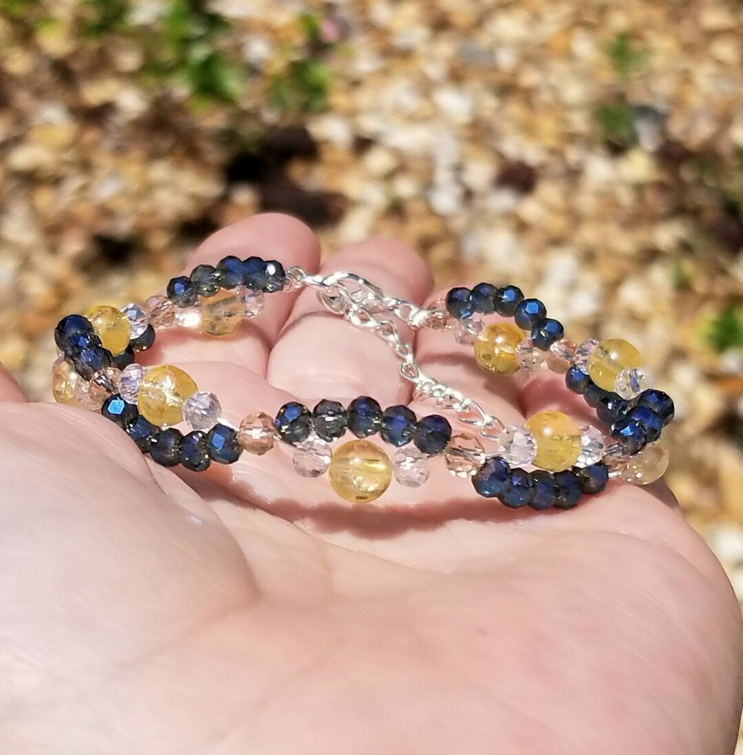 Starry Night Bracelet, Citrine Bracelet, Citrine Beaded Bracelet, Blue and Yellow Bracelet ...
