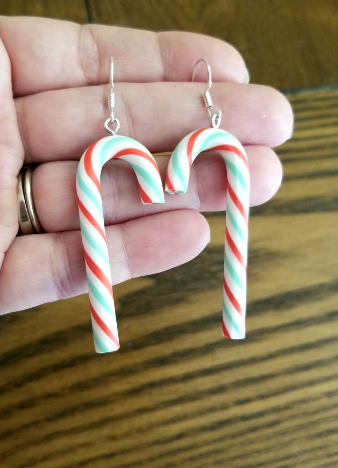 Large Candy Cane Earrings, Sterling Silver, Red & Green Candy Canes ...