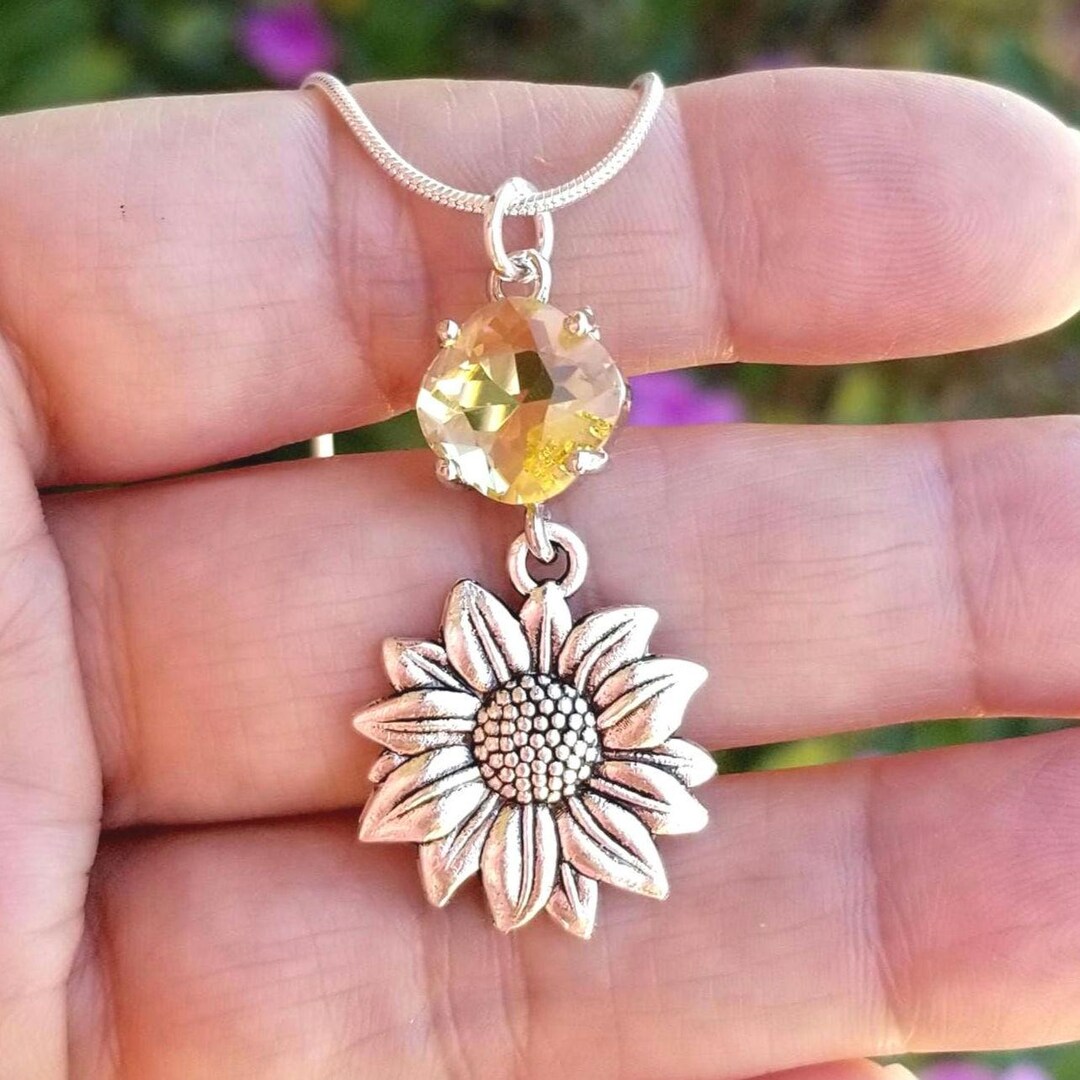 Sterling Silver Citrine Sunflower Necklace, Sunflower Dangle Earrings ...