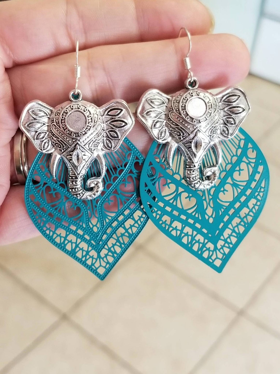 Elephant Dangle Earrings, Sterling Silver Elephant Head Earrings ...