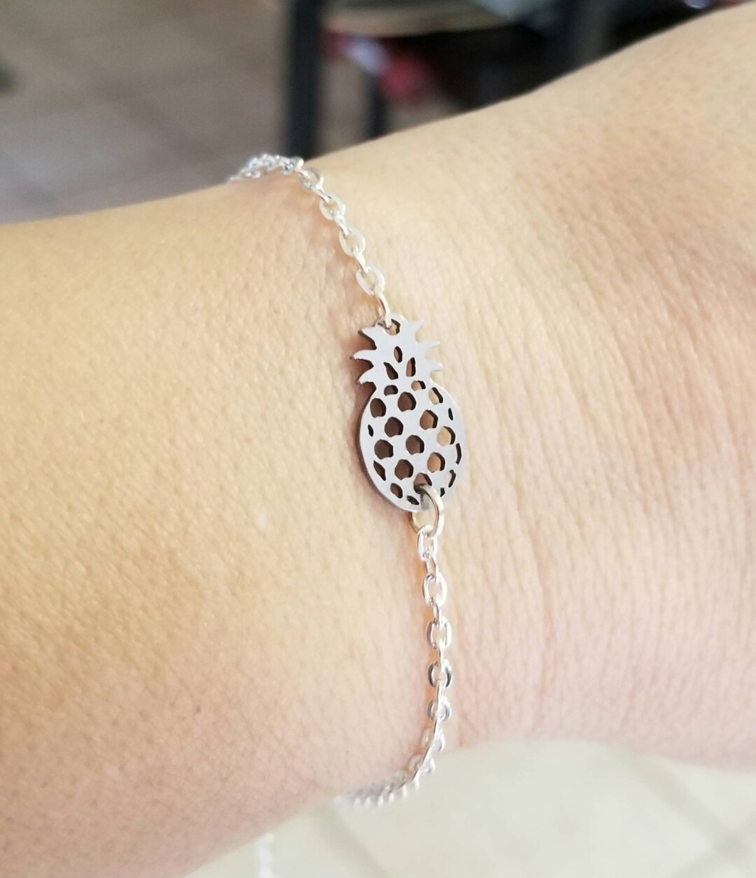Silver Pineapple Charm Bracelet, Summer Jewelry, Pineapple Jewelry ...