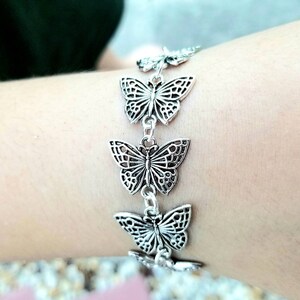 Silver Butterfly Bracelet, Butterfly Jewelry, Butterfly Charm Bracelet ...