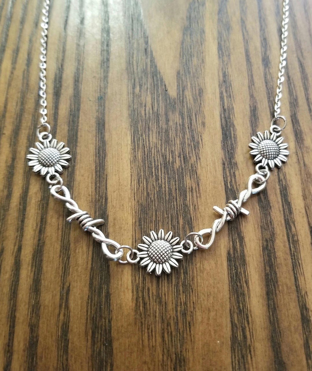 Sunflower Necklace, Barbed Wire Necklace, Barbed Wire & Sunflowers ...