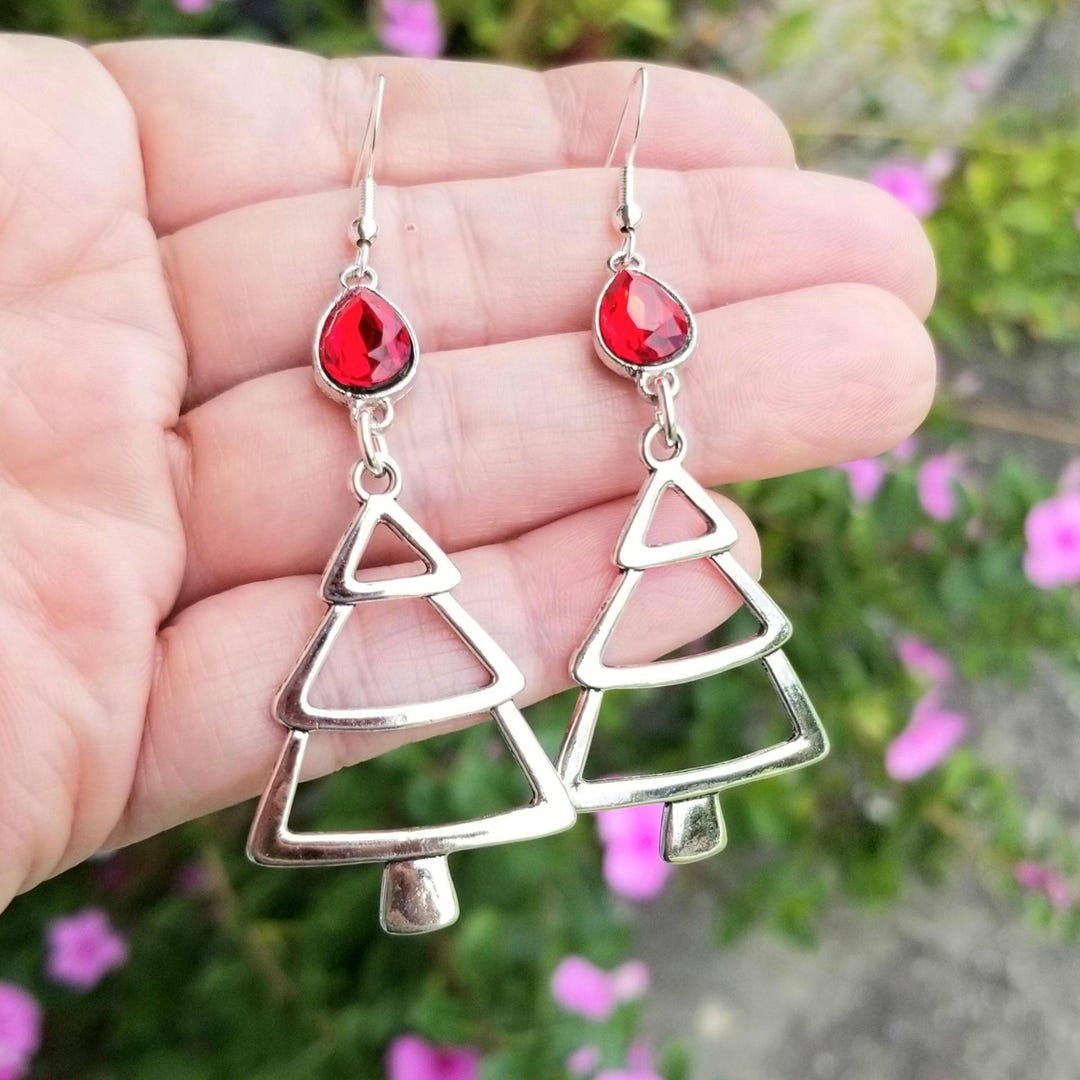 Christmas Earrings Silver Christmas Tree Earrings Large Christmas Earrings Christmas Tree Earrings Christmas Jewelry Holiday Jewelry Etsy