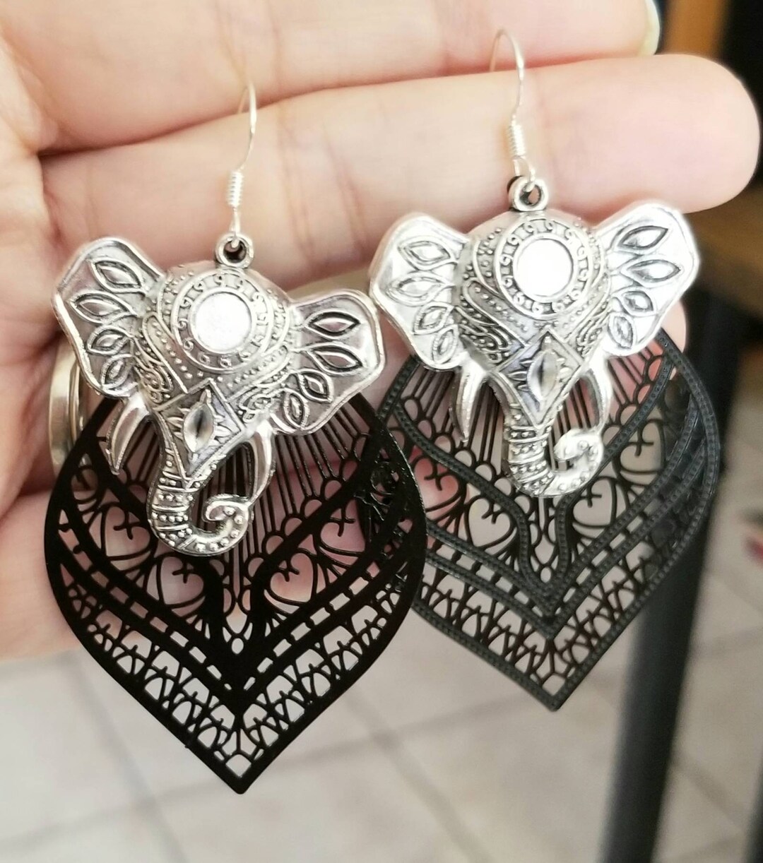 Elephant Dangle Earrings, Sterling Silver Elephant Head Earrings ...