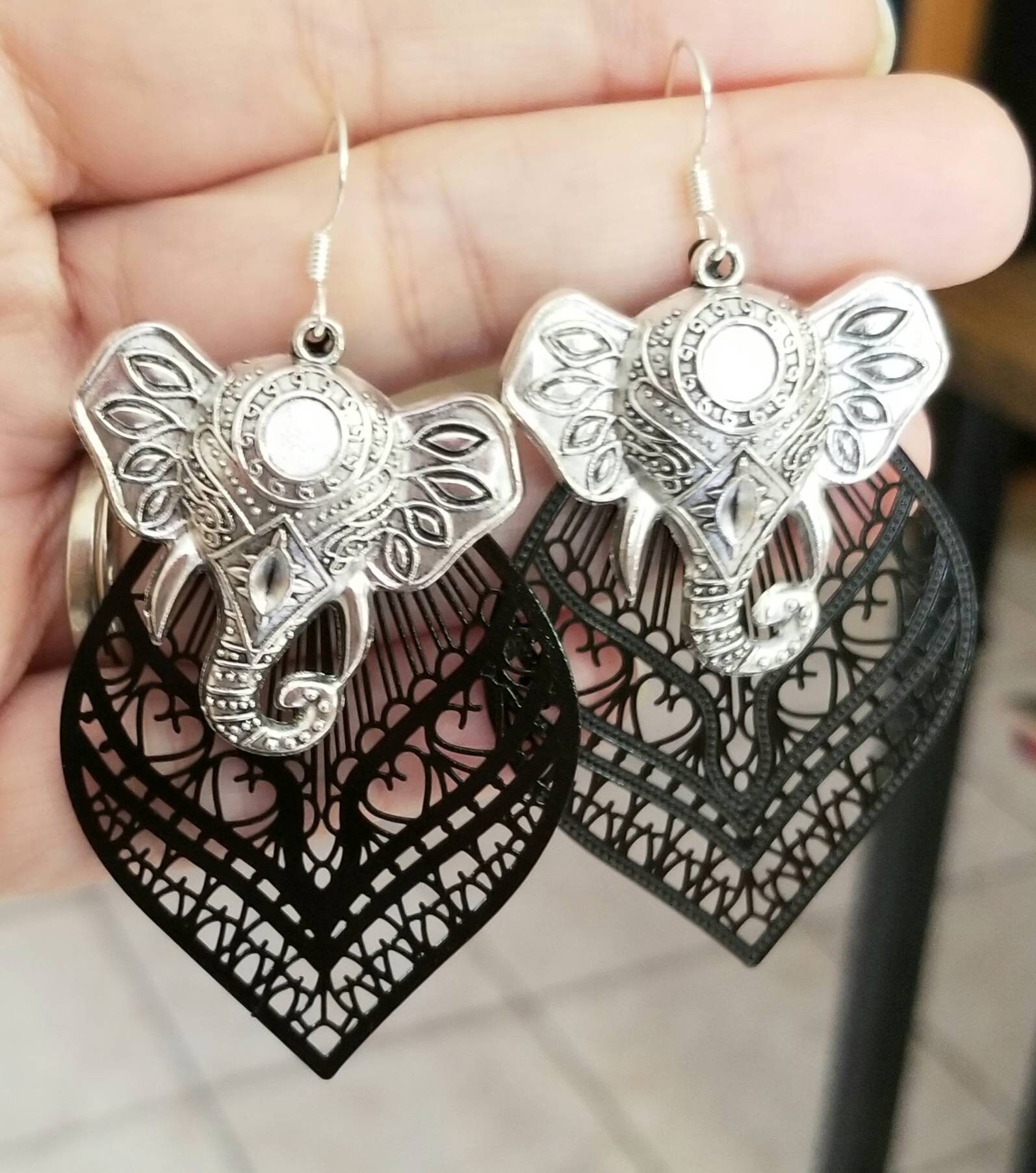 Elephant Dangle Earrings, Sterling Silver Elephant Head Earrings ...