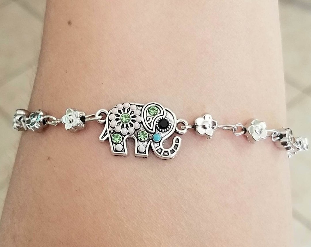 Elephant Anklet, Elephant Bracelet, Crystal Elephant Ankle Bracelet ...