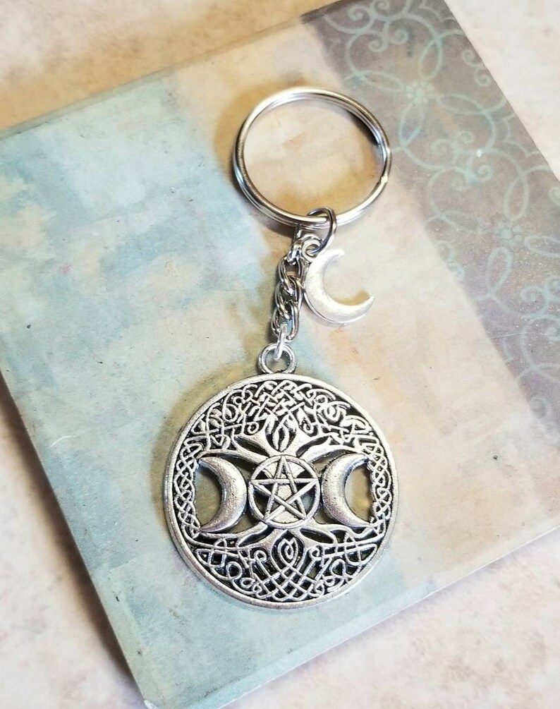 Pentagram Moon Keychain, Pentagram Key Ring, Crescent Moon, Wiccan ...