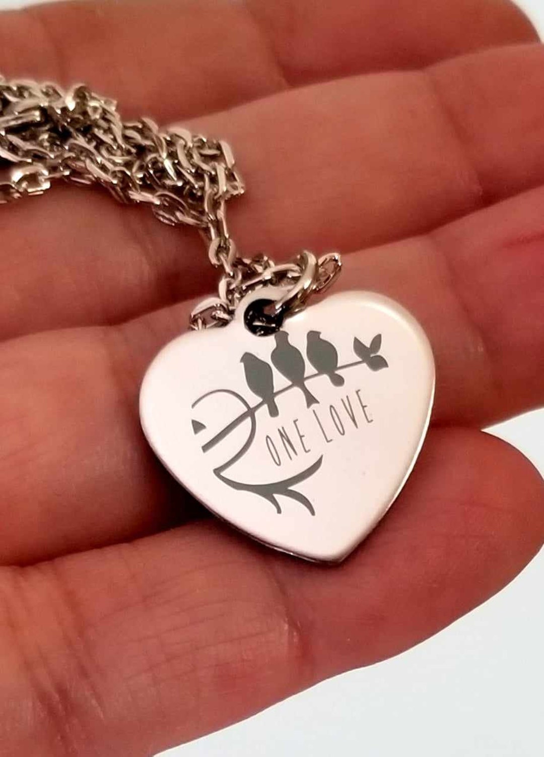 One Love Necklace With Stainless Steel Laser Engraved Heart Charm ...